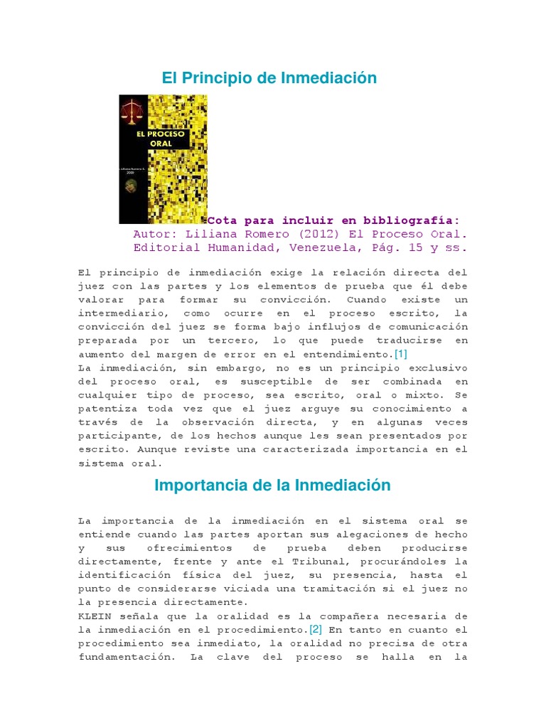 El Principio de Inmediación | PDF | Ley procesal | Evidencia (ley)