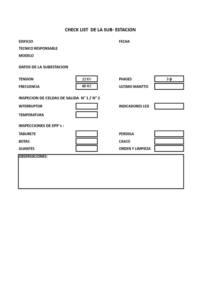 Check List de La Sub-Estacion | PDF