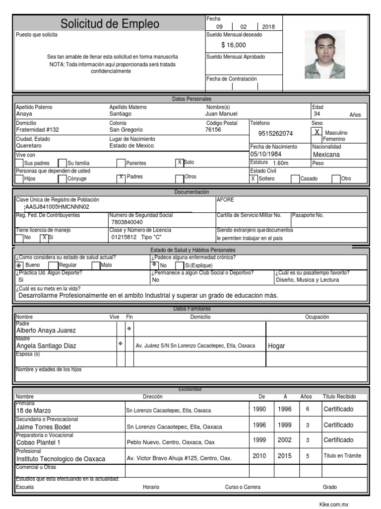 Solicitud de Empleo Con Foto | PDF