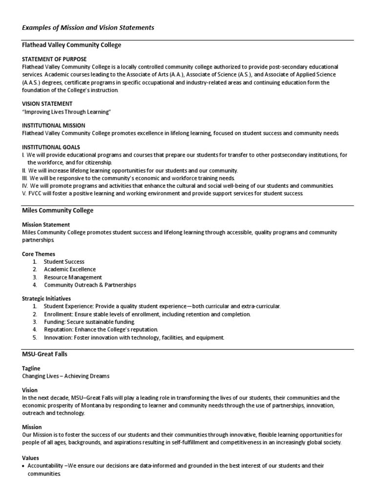 Mission and Vision Statements Overview | PDF | Lifelong Learning ...