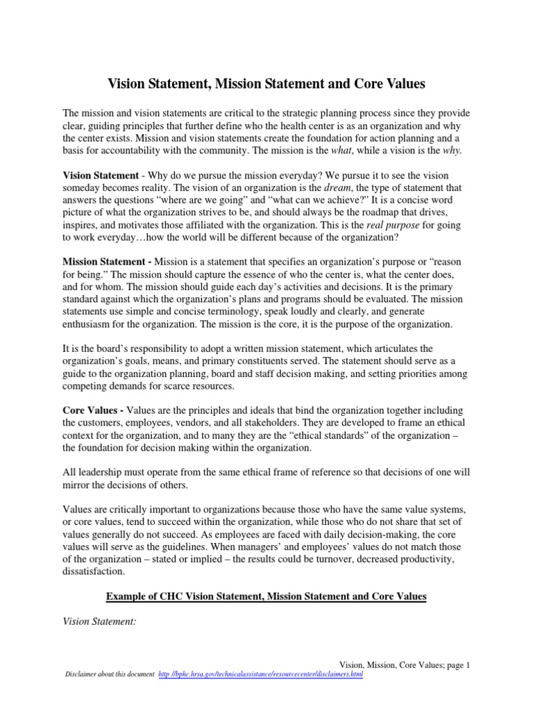 Vision Mission Core Values | PDF | Value (Ethics)