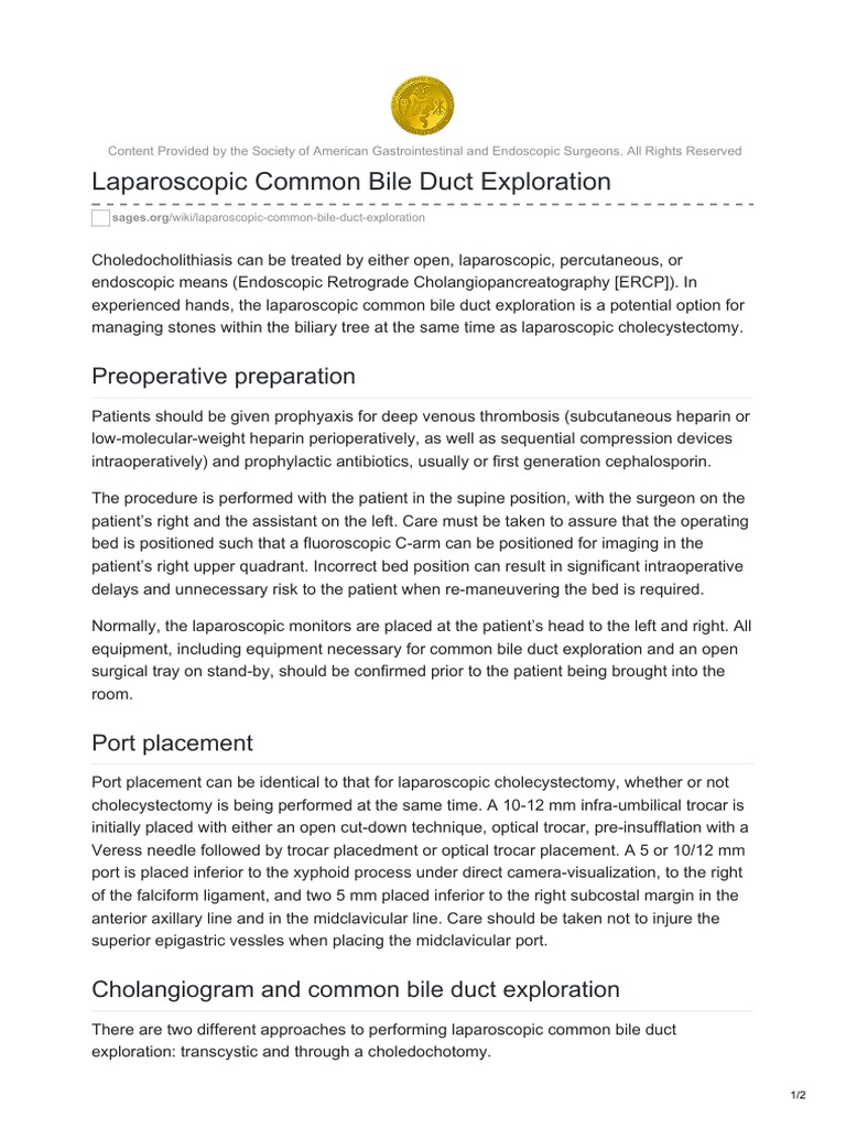 Laparoscopic Common Bile Duct Exploration | PDF | Surgery | Medical ...