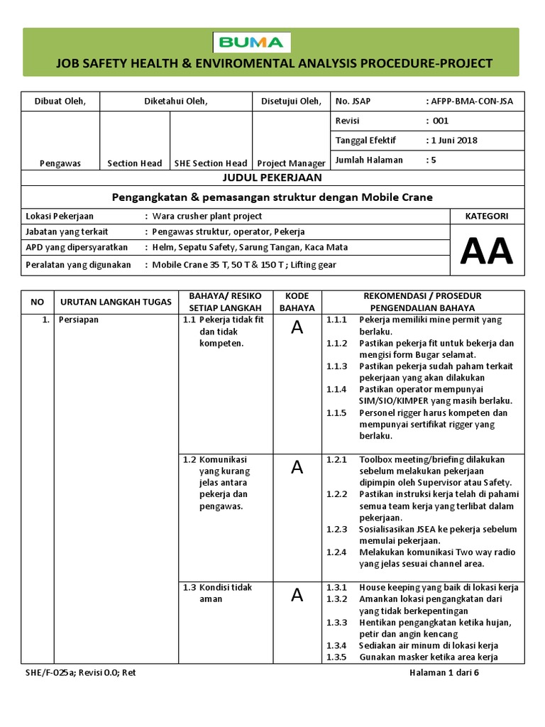 JSA Erection Struktur Dengan Crane | PDF