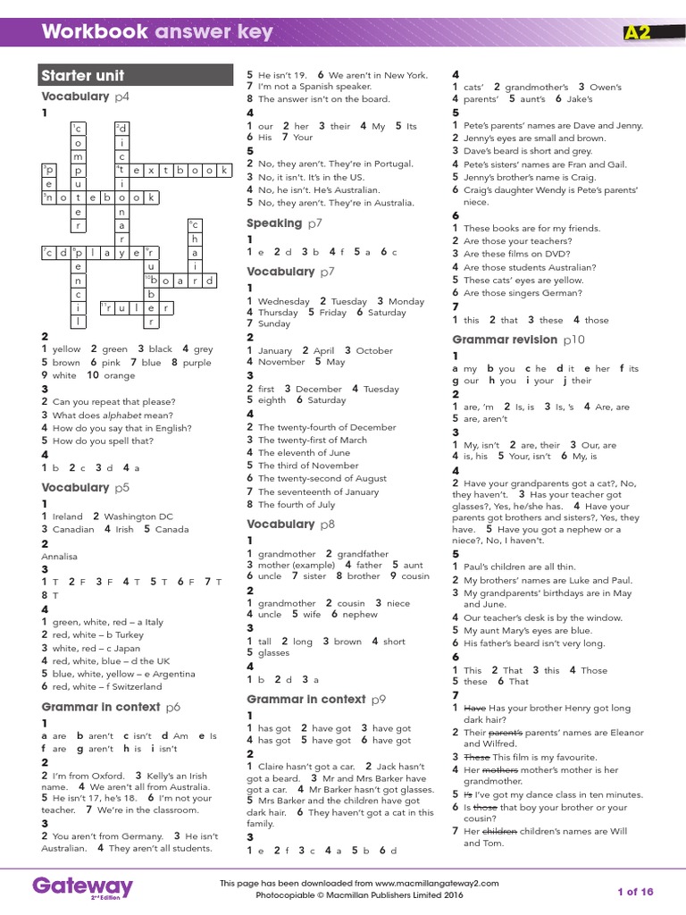 A2 Workbook Answer Key 1 | PDF