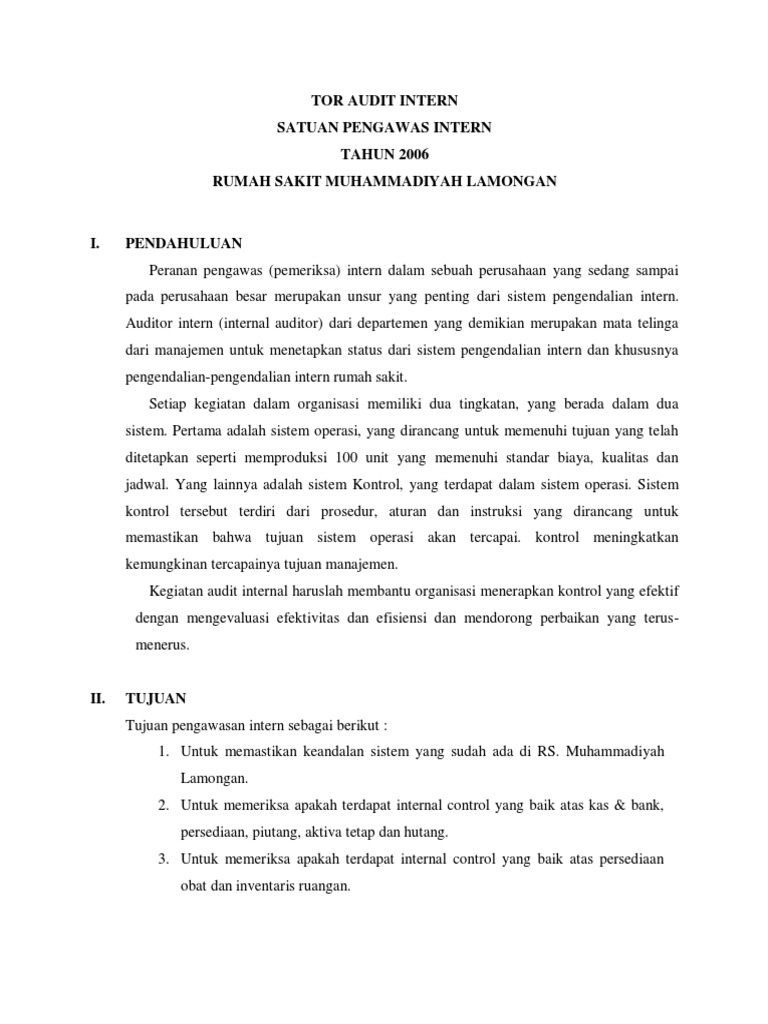 Contoh Tor Audit Spi 2006 | PDF | Bisnis | Pengelolaan Keuangan & Uang
