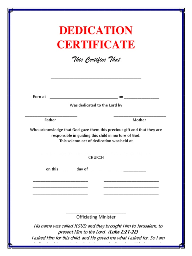 Dedication Certificate: This Certifies That | PDF | Religion & Spirituality