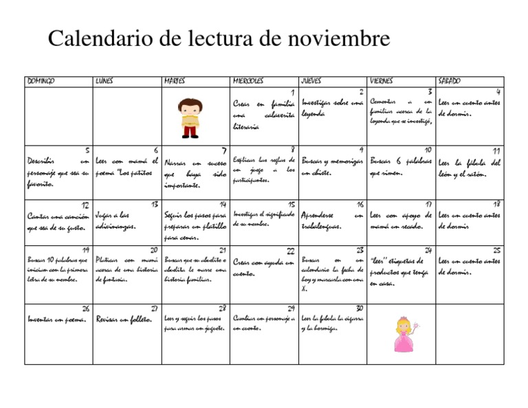Calendario Lectura Noviembre | PDF
