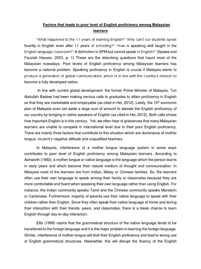 What Are The Factors Leading To Poor Level of English Proficiency Among ...