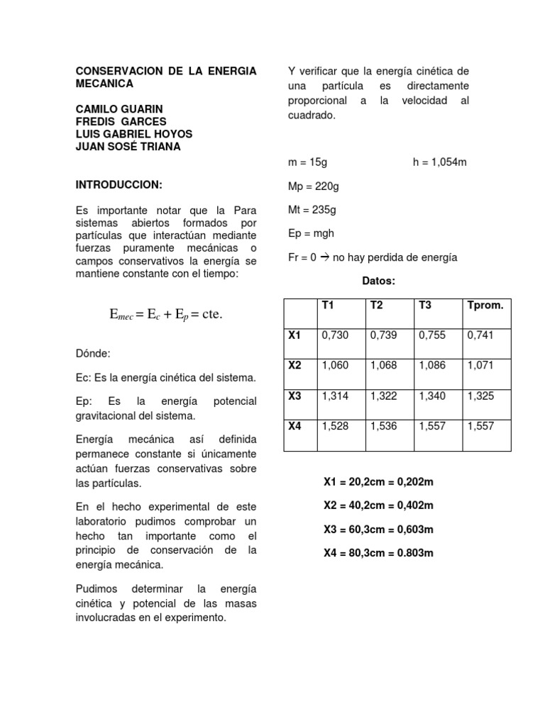 Conservacion de La Energia Mecanica | PDF | Energía cinética ...