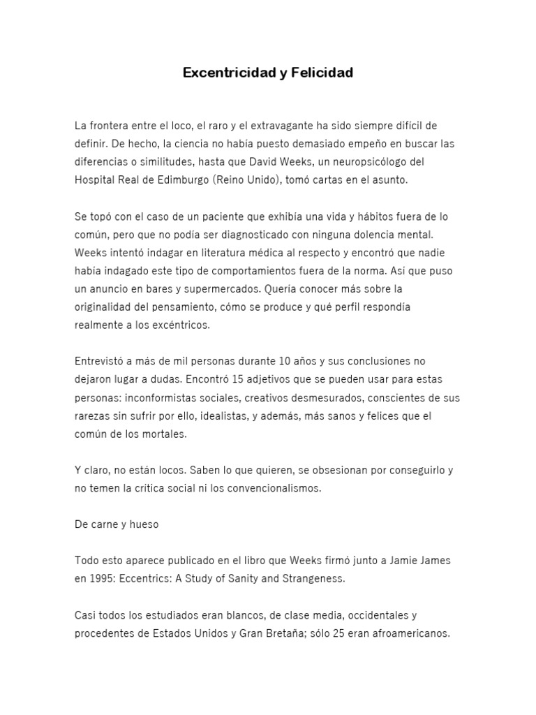 Excentricidad y su relación con la felicidad | PDF | Trastorno mental ...