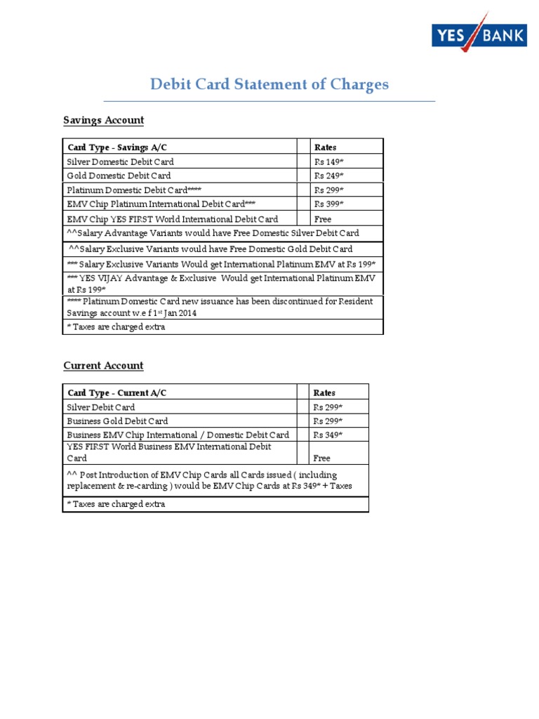 Debit Card Statement of Charges: Savings Account | PDF | Emv | Debit Card