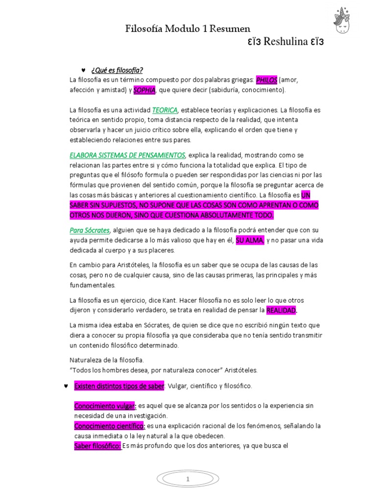 Resumen Filosofia Modulo 1 Siglo21 | PDF | Conocimiento | Aristóteles