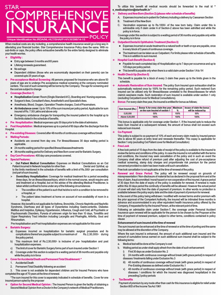 Star Comprehensive Insurance Overview | PDF | Insurance | Hiv/Aids