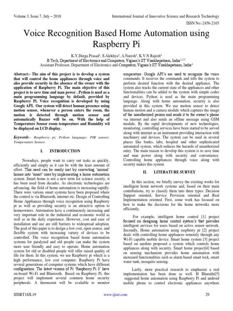 Voice Recognition Based Home Automation Using Raspberry Pi | PDF ...