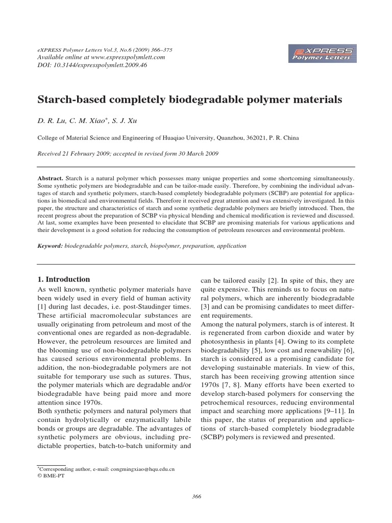 Starch Based Polymer PDF | PDF | Biodegradation | Polymers