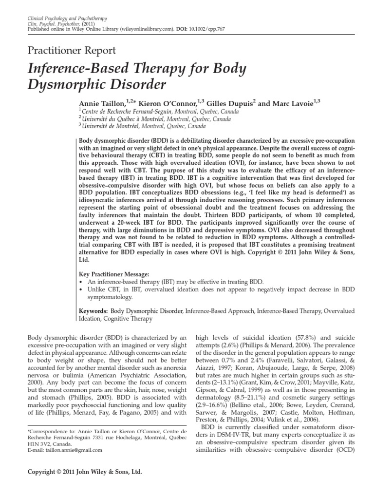 Inference Based Therapy Fo BDD PDF | PDF | Obsessive–Compulsive Disorder | Cognitive Behavioral ...