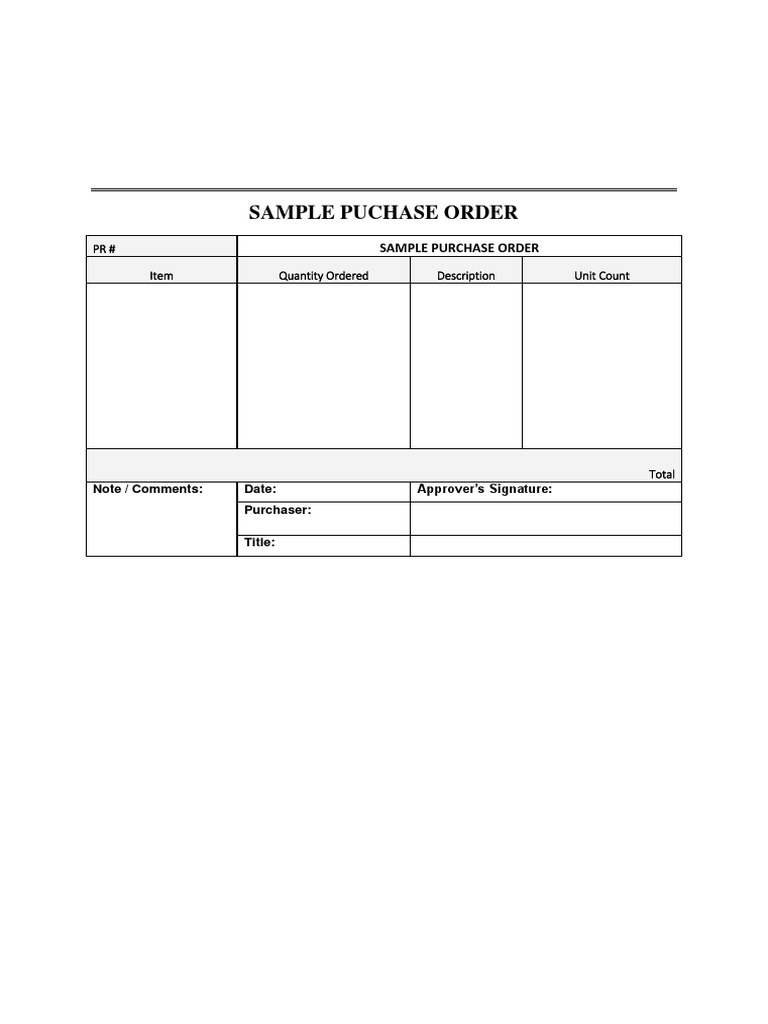 Sample Puchase Order: PR# Item Quantity Ordered Description Unit Count ...