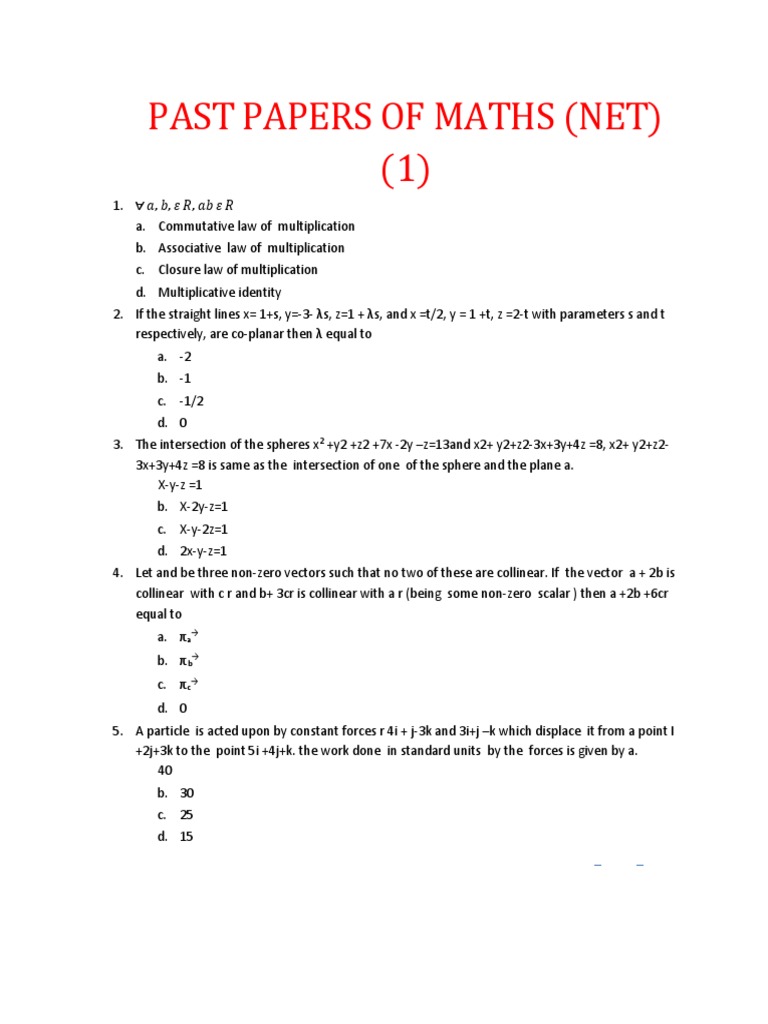 NET Past Papers Maths | PDF | Group (Mathematics) | Function (Mathematics)
