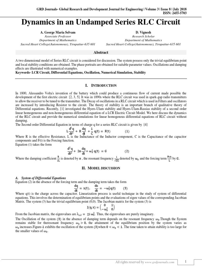 Dynamics of Undamped RLC Circuits | PDF | Stability Theory ...
