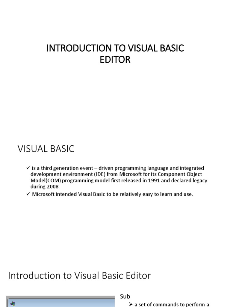 Introduction To Visual Editor | PDF | Subroutine | Basic
