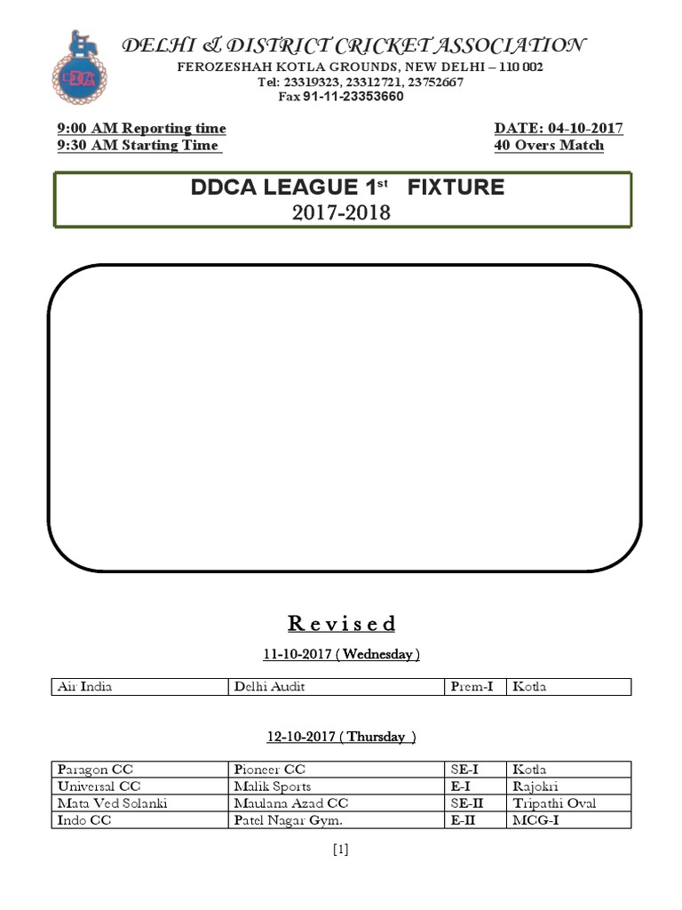 Ddca League Fixture | PDF