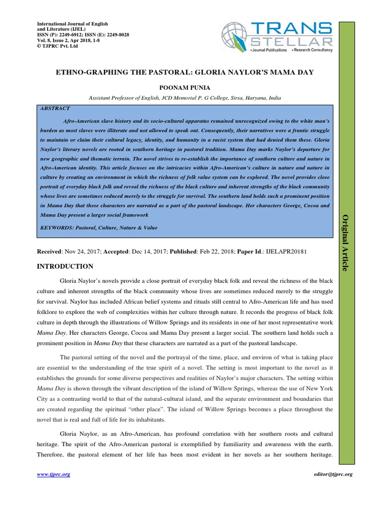 Ethno-Graphing The Pastoral: Gloria Naylor'S Mama Day: Poonam Punia ...
