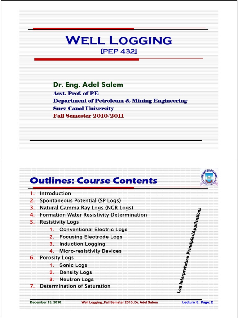 Lecture 8 - Well Logging | PDF | Porosity | Waves