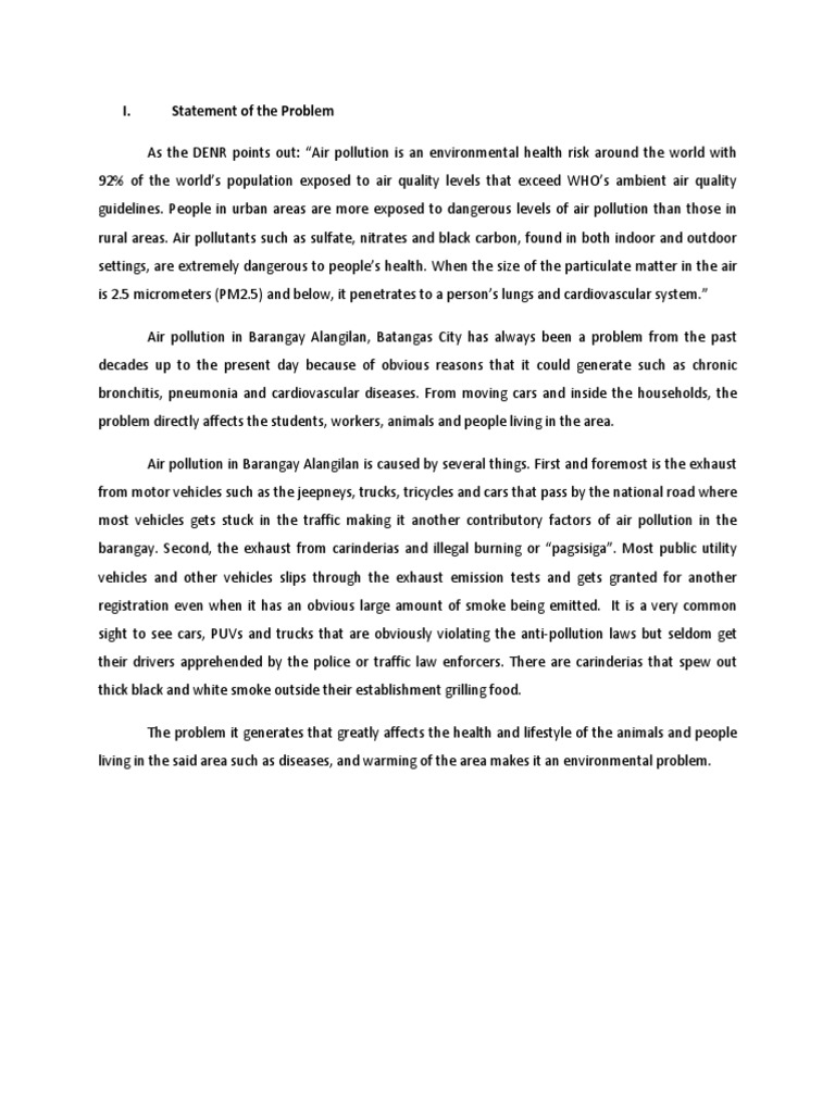 Statement of The Problem | PDF | Air Pollution | Exhaust Gas