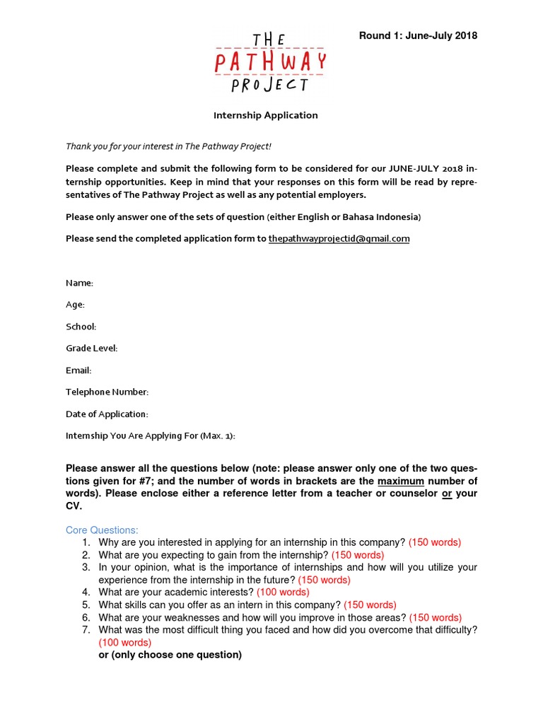 Pathway Project 2018 Internship Form | PDF | Behavior Modification ...