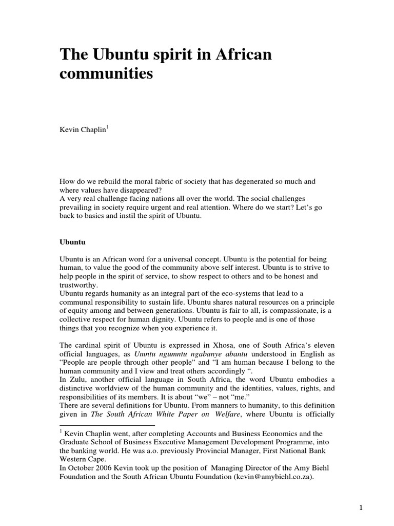 The Ubuntu spirit in African communities | PDF | Racism ...