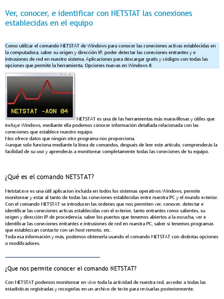 Guía para usar NETSTAT en Windows | PDF | Interfaz de línea de comando | Archivo de computadora