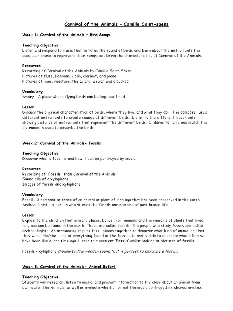 Carnival of the Animals Lesson Plans | PDF | The Carnival Of The ...