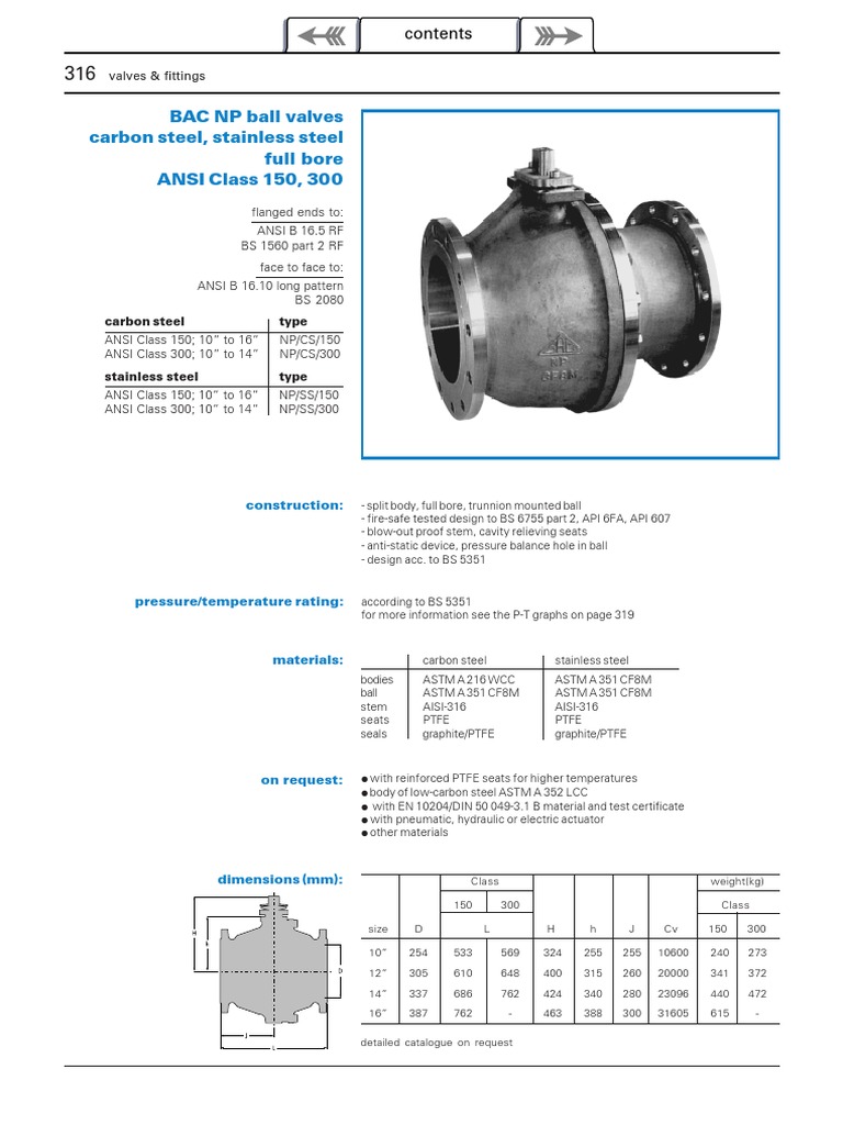 BAC NP Ball Valves Carbon Steel, Stainless Steel Full Bore ANSI Class ...