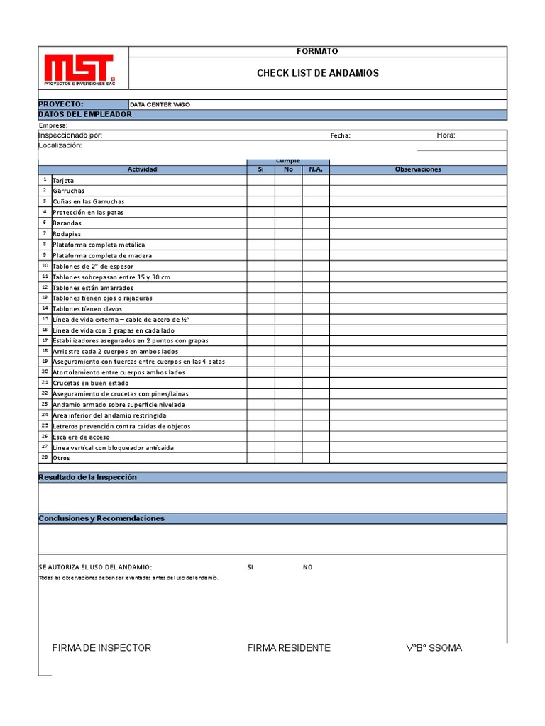9 Check List de Andamios | PDF | Andamio
