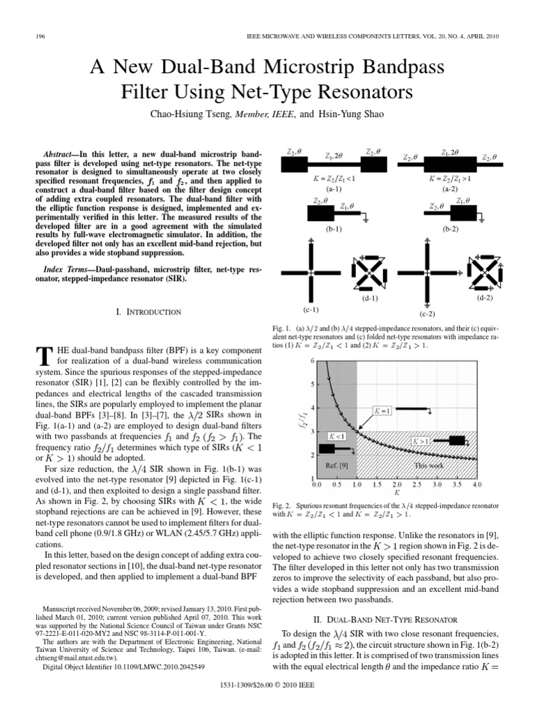 A New Dual-Band Microstrip Bandpass Filter Using Net-Type Resonators | PDF | Filter (Signal ...