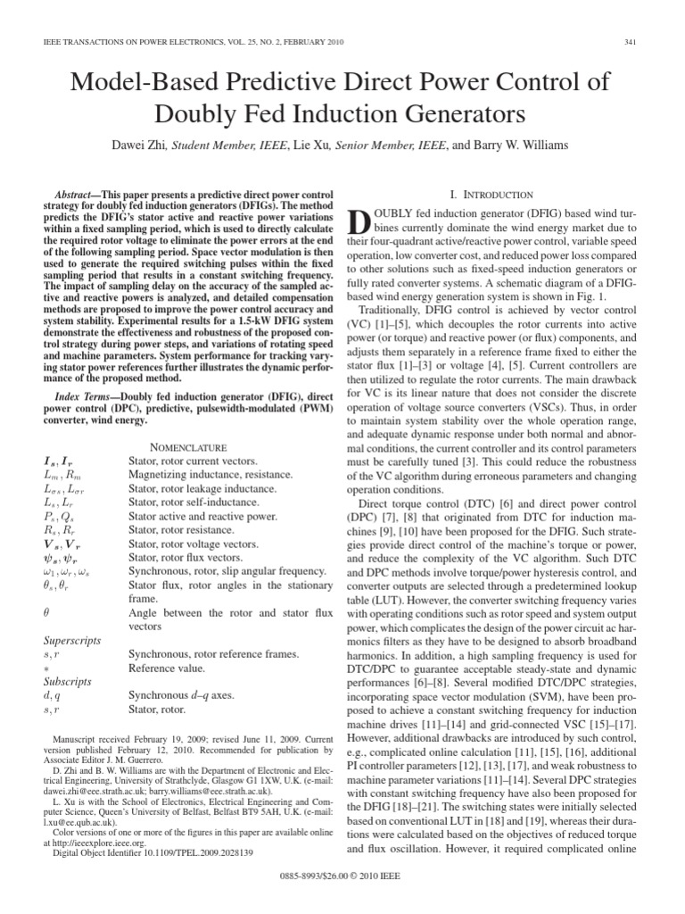 Model Based Predictive Direct Power Control Of Doubly Fed Induction Generators 0tj Pdf Pdf