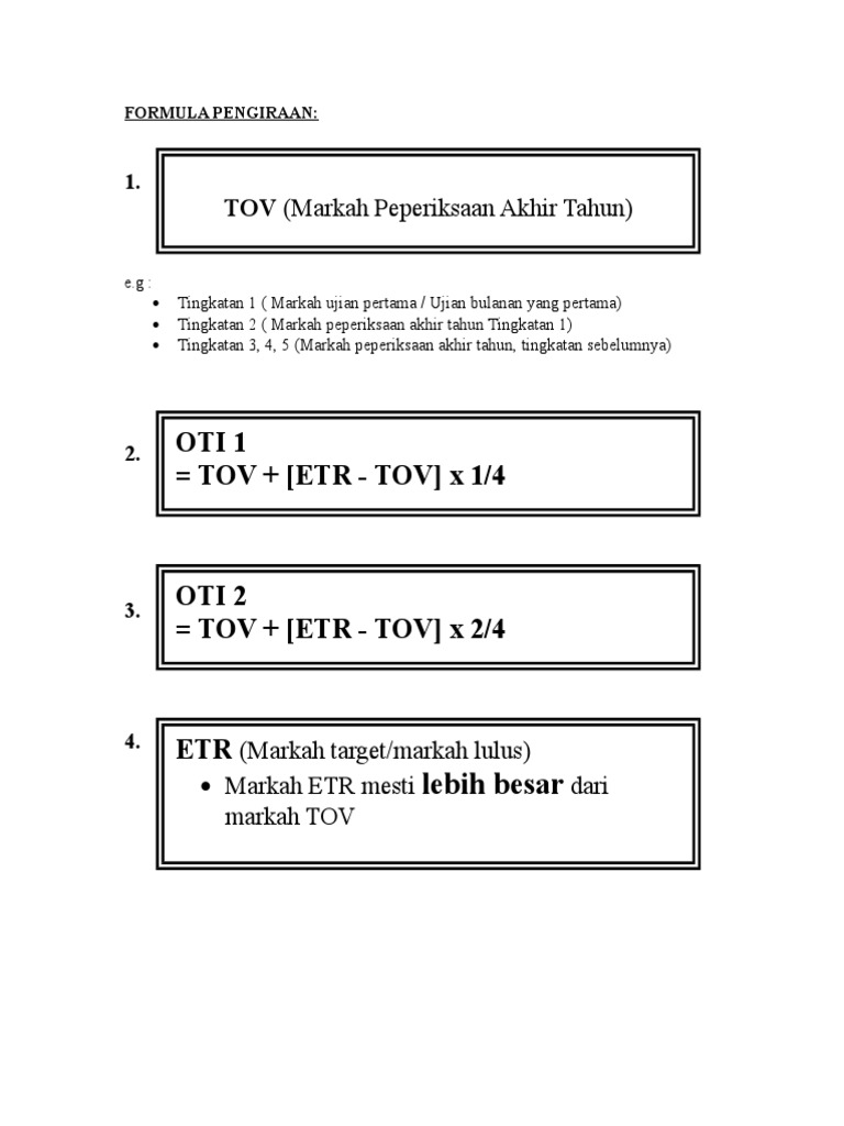 Cara Pengiraan TOV, OTI &ETR | PDF
