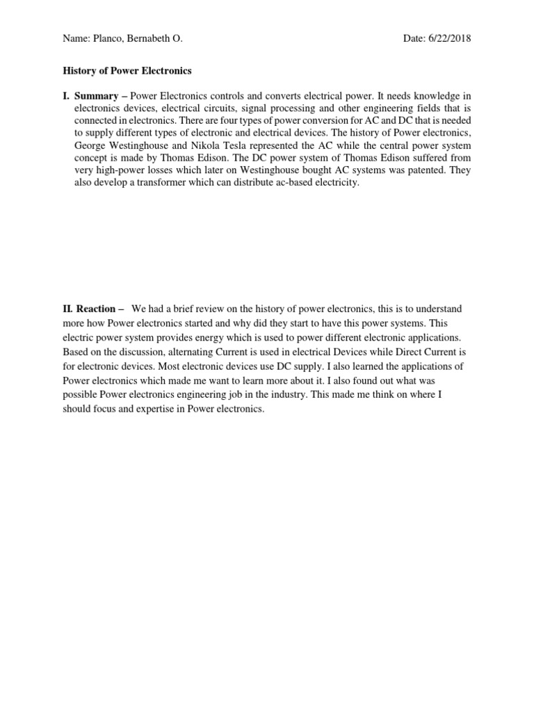 History of Power Electronics I. Summary - Power Electronics Controls ...