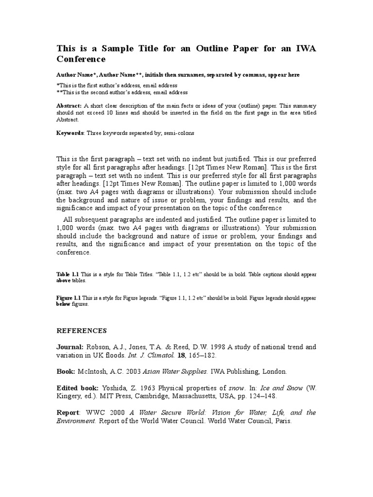 This Is A Sample Title For An Outline Paper For An IWA Conference | PDF