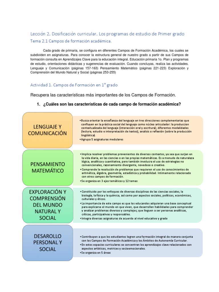 Curso de Aprendizajes Clave 1ro de Primaria Lección 2 | PDF | Educación ...