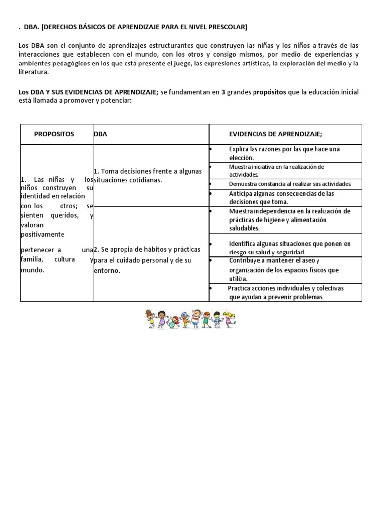 Dba Preescolar Pdf Educación De La Primera Infancia Aprendizaje