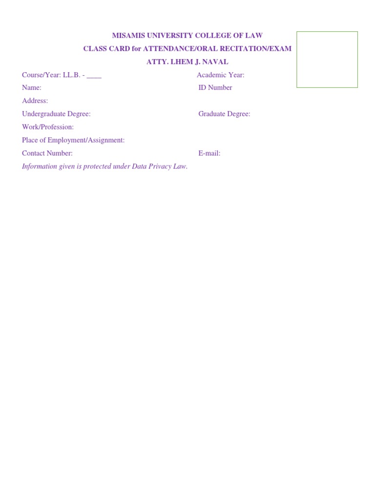 CLASS CARD For Oral Recitation | PDF