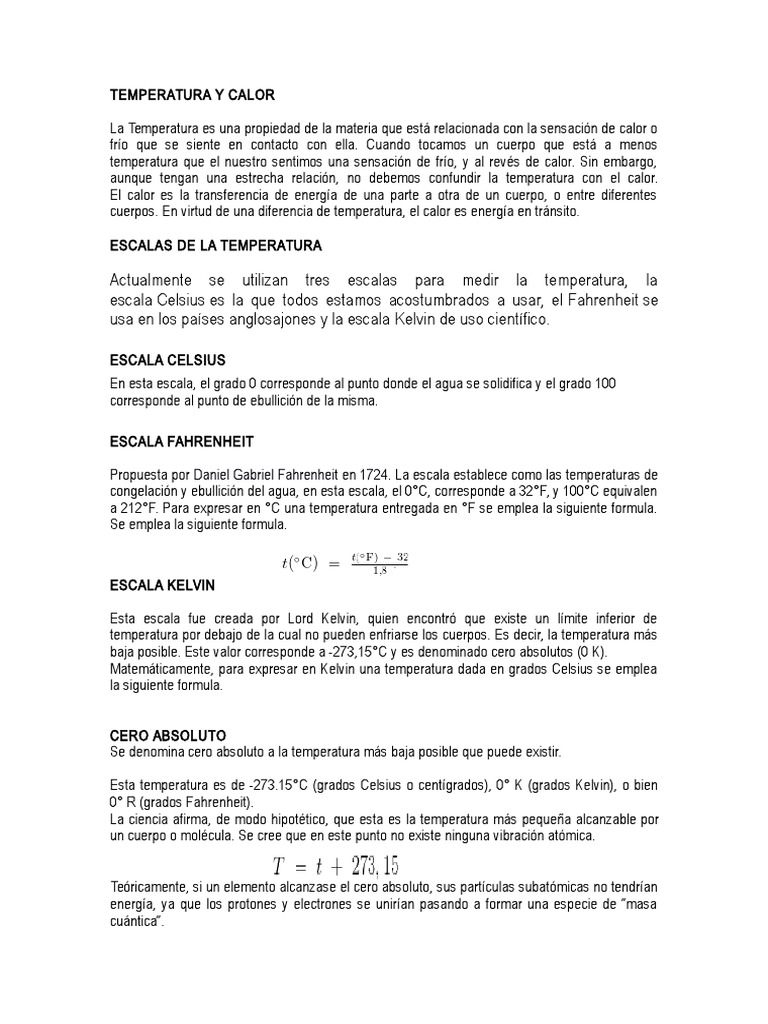 Temperatura y Calor | PDF | Celsius | Calor