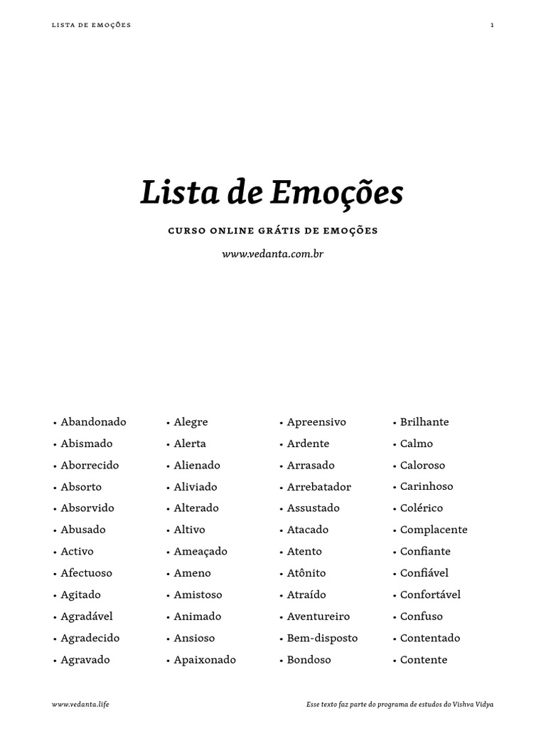 Lista De Emoções