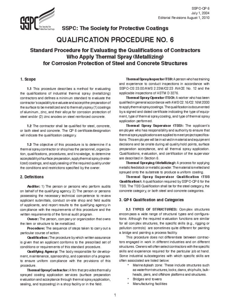 Thermal Spray Contractor Qualification Guide | PDF | Audit ...