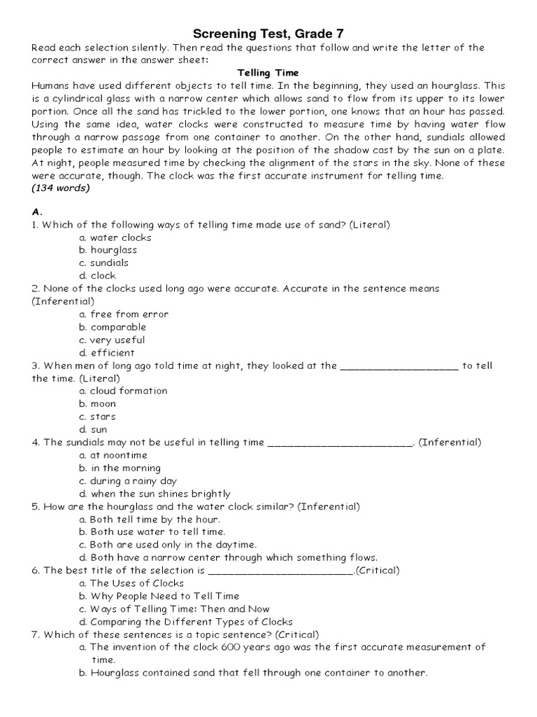 Reading g7 - English | Clock | Hour