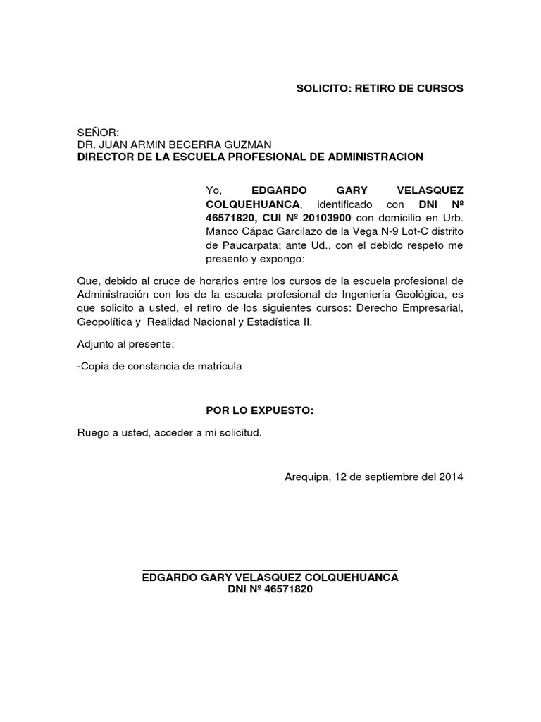 Solicitud Retiro de Cursos | PDF
