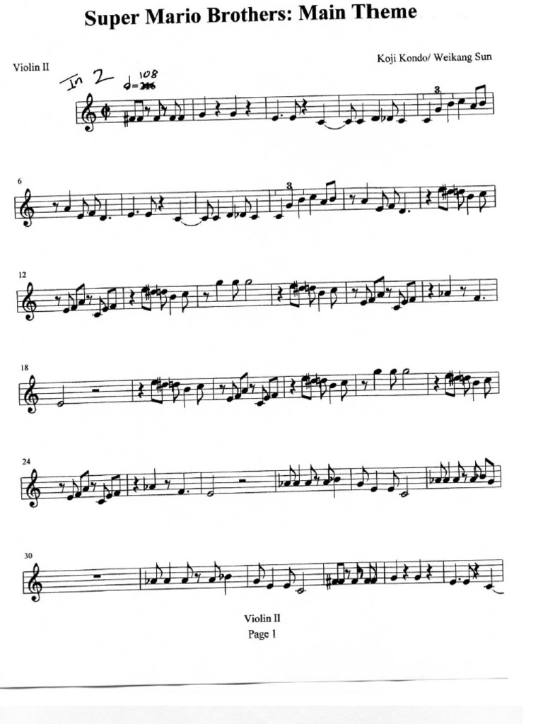 Super Mario Brothers - Violin II | PDF | Quartet | Chordophones