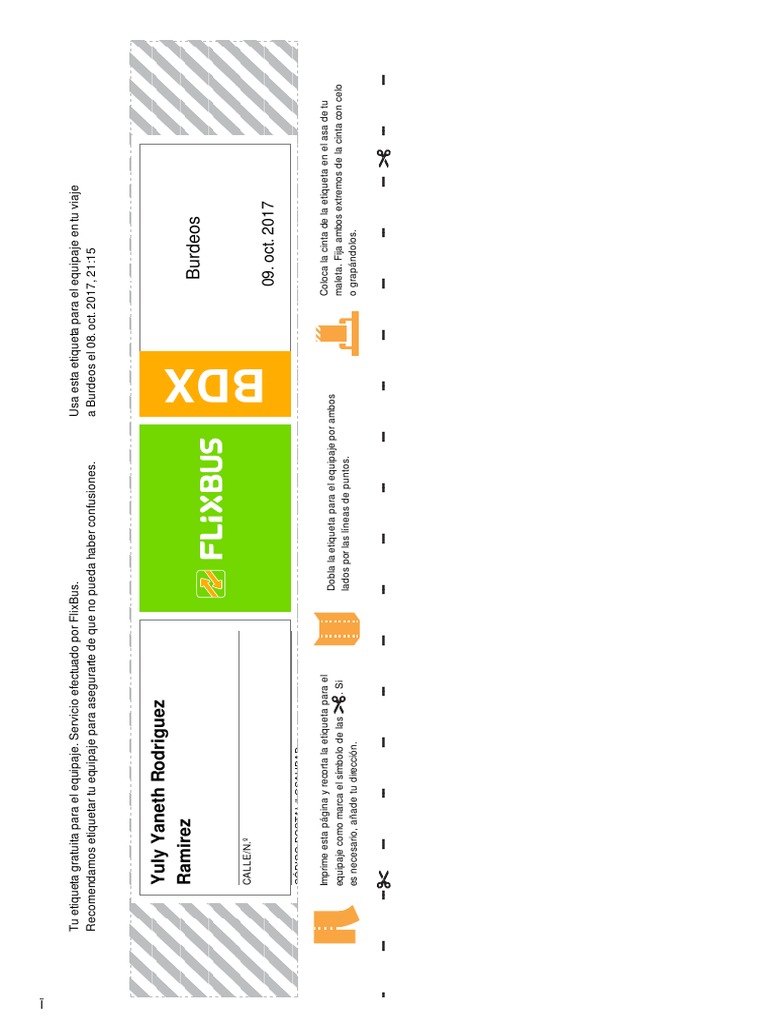 FLIXBUS. Etiqueta de Equipaje | PDF