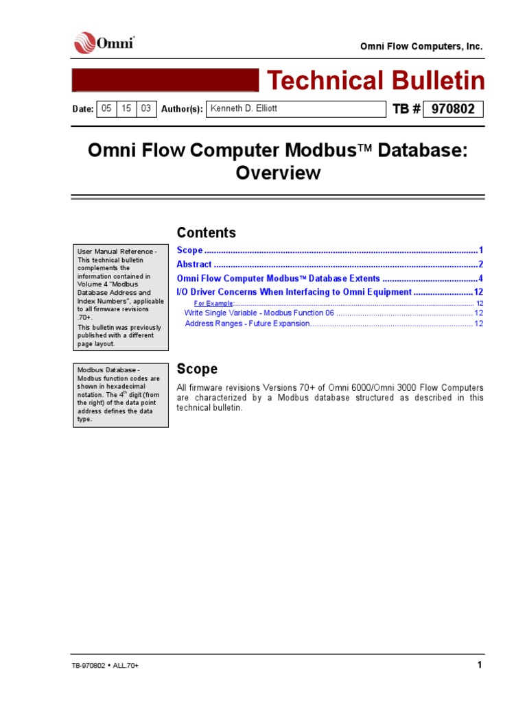 Omni Flow Computer Modbus: Database | PDF | Data Type | Integer (Computer Science)